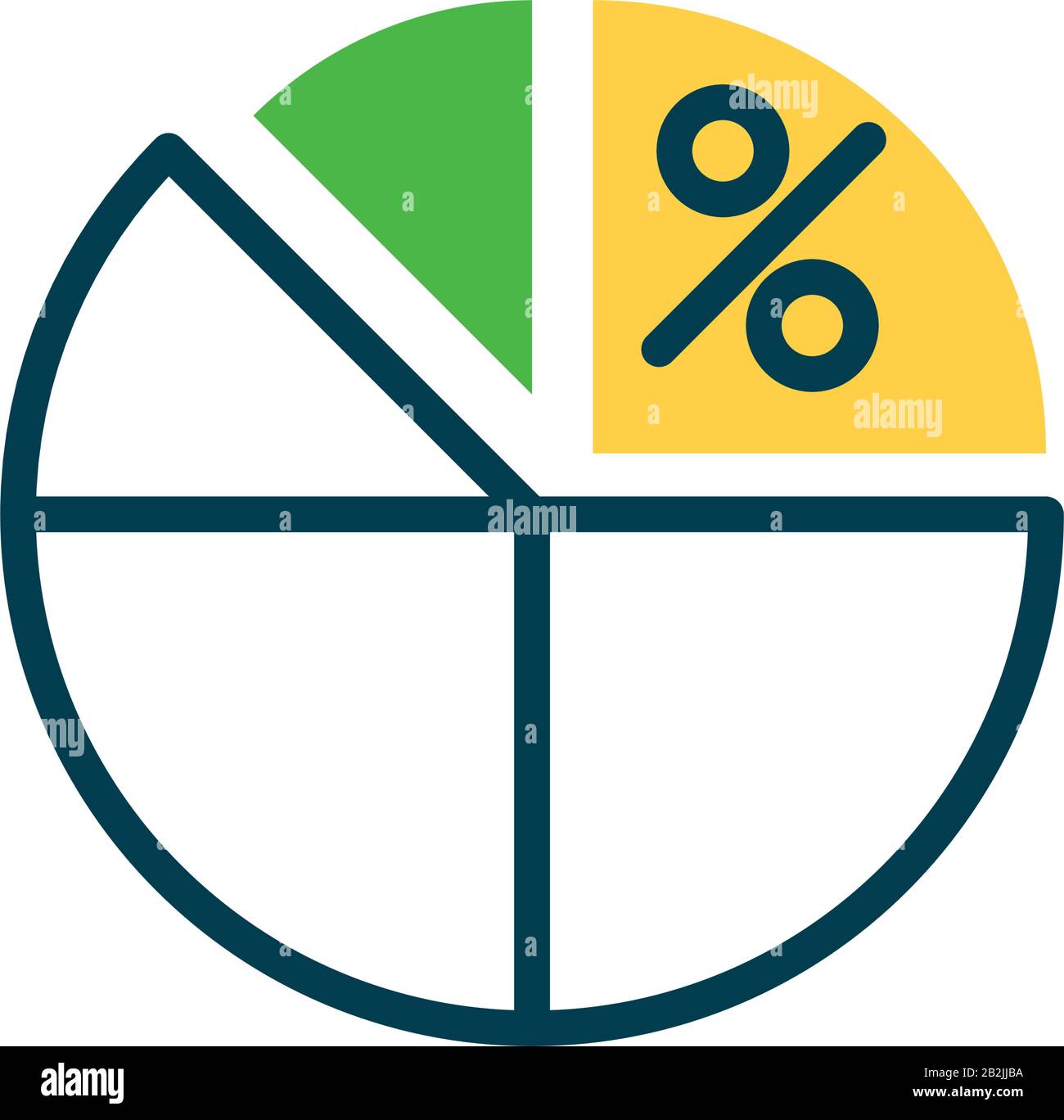 graphic pie chart with percentage symbol over white background, half ...