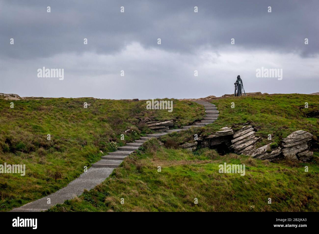 Stone steps leading up to the Gallos statue at Tintagel Castle Stock ...