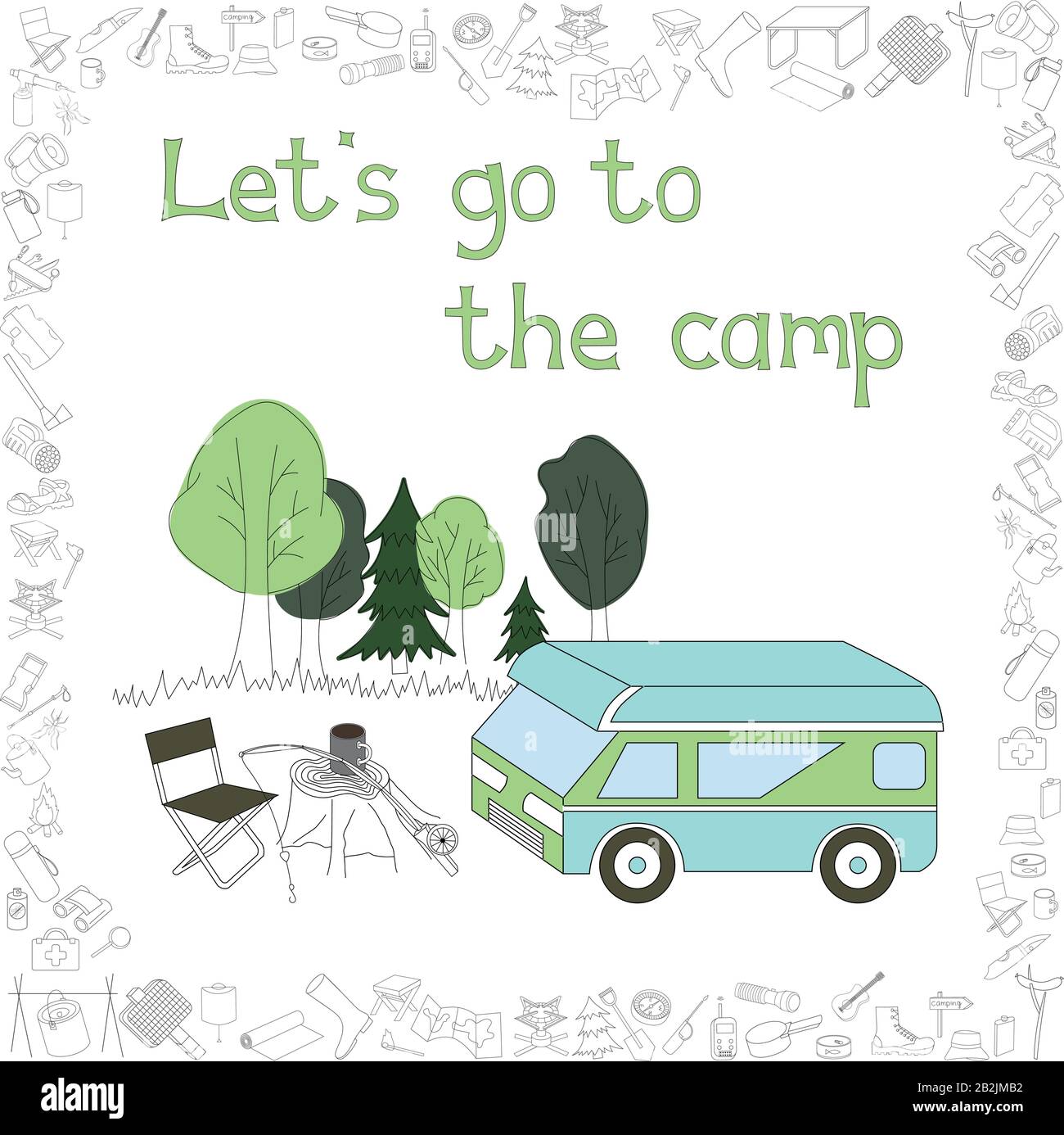 Vector illustration. Set of isolated objects on the theme of camping ...