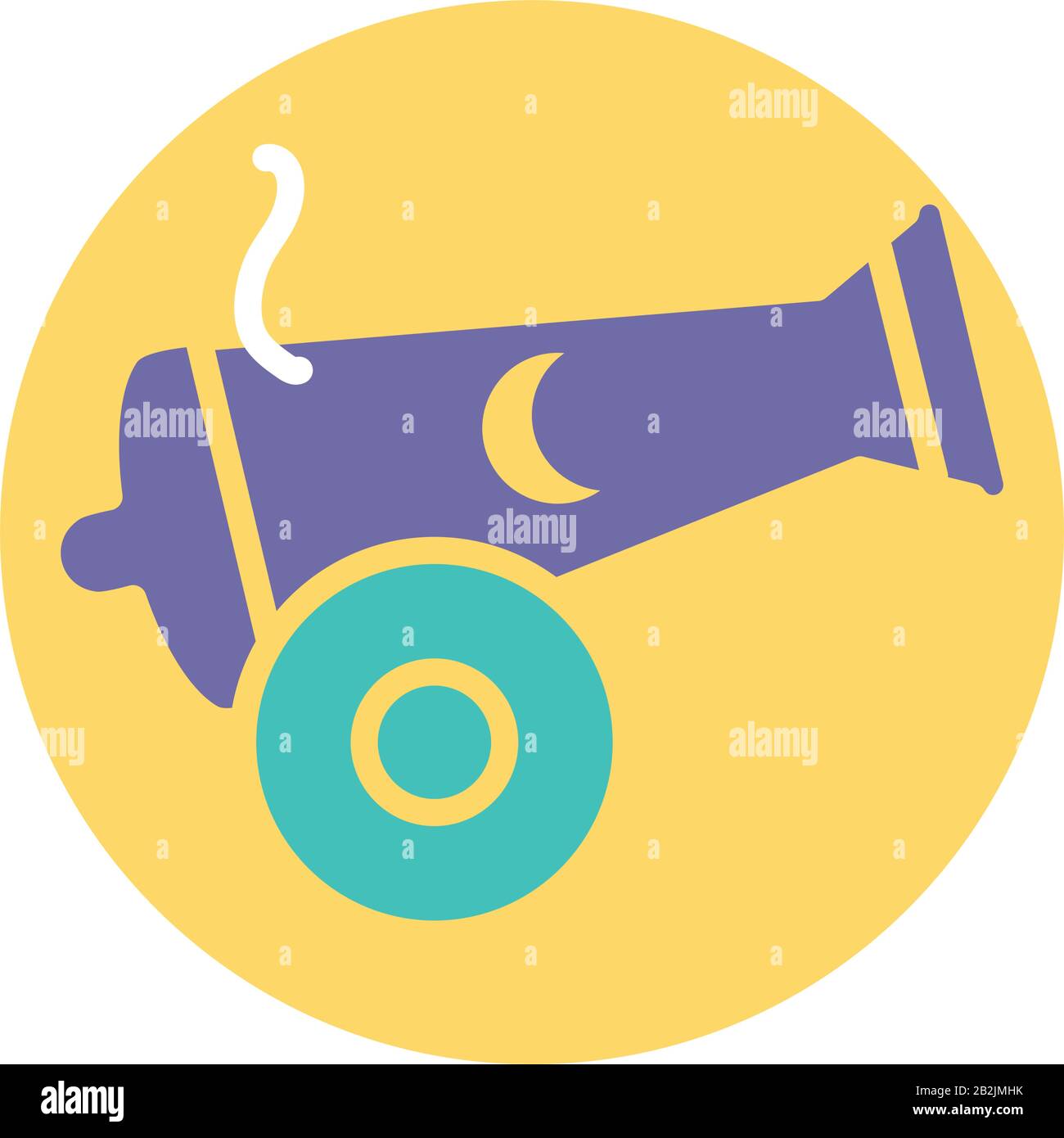 canon with moon icon over white background, block style, vector ...