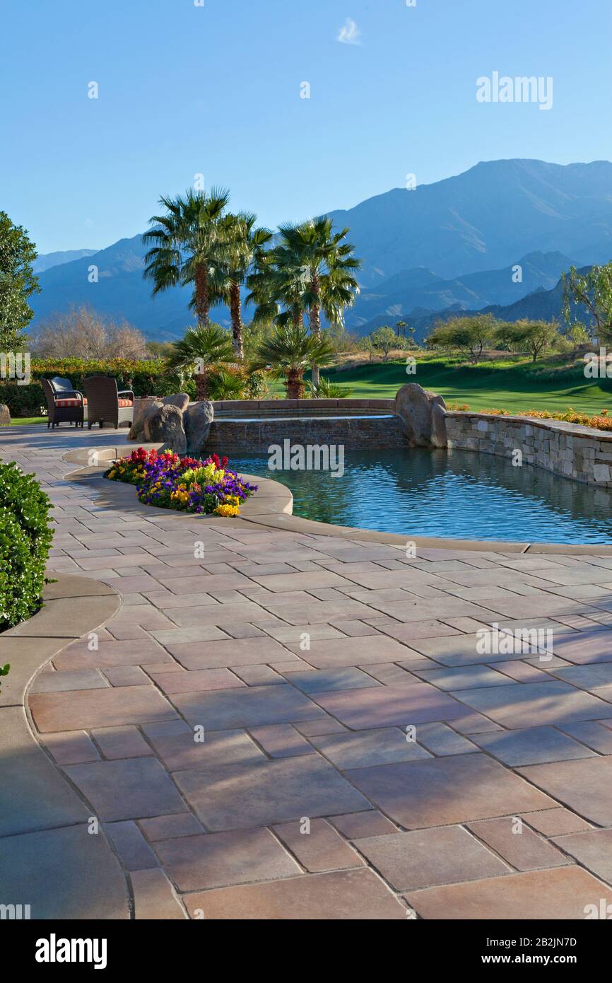 View of mountains with swimming pool of luxury manor house Stock Photo ...