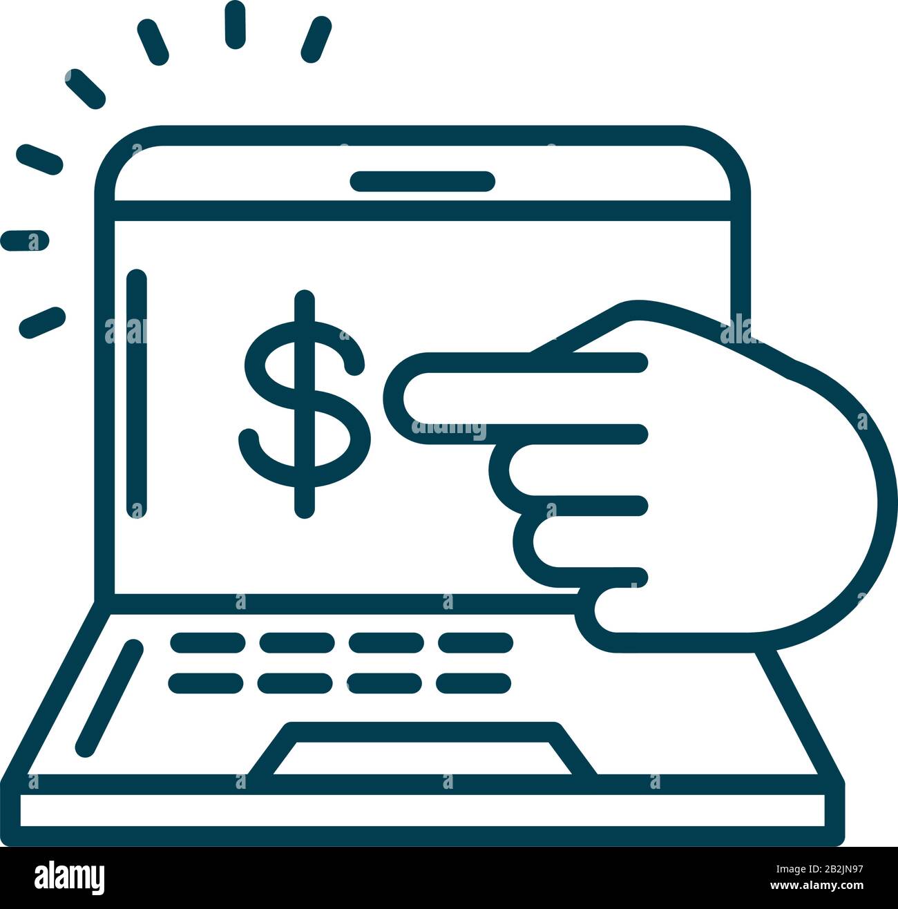 laptop computer with money symbol icon over white background, line ...