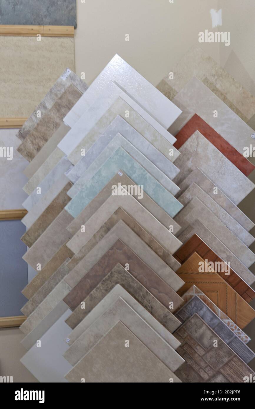 Sample tiles on display in store Stock Photo - Alamy