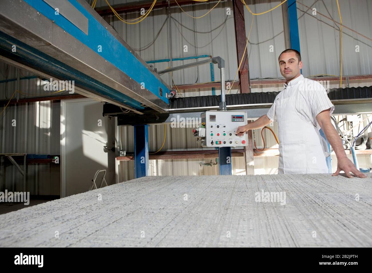 Portrait of factory worker operating machinery Stock Photo - Alamy