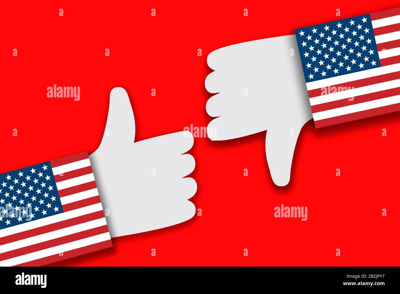 Hands showing thumps up and thums down with sleeves as the american ...
