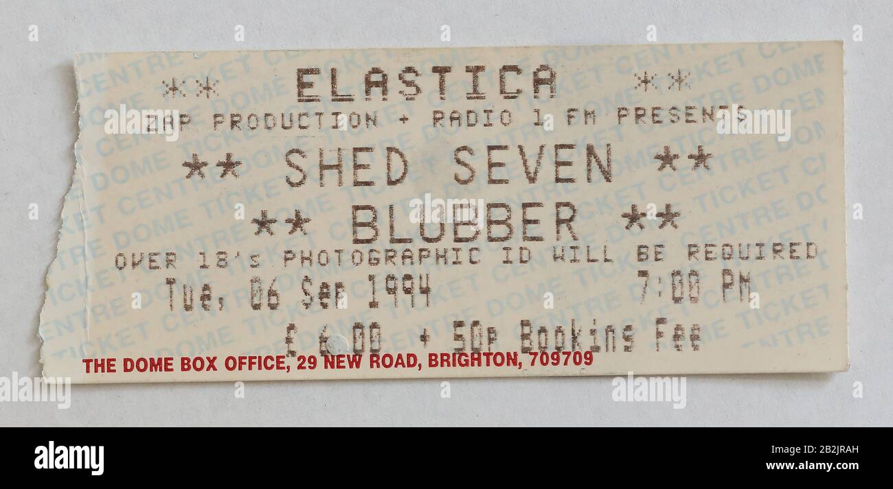 Elastica, Shed Seven and Blubber gig ticket stub from the Zap Club ...