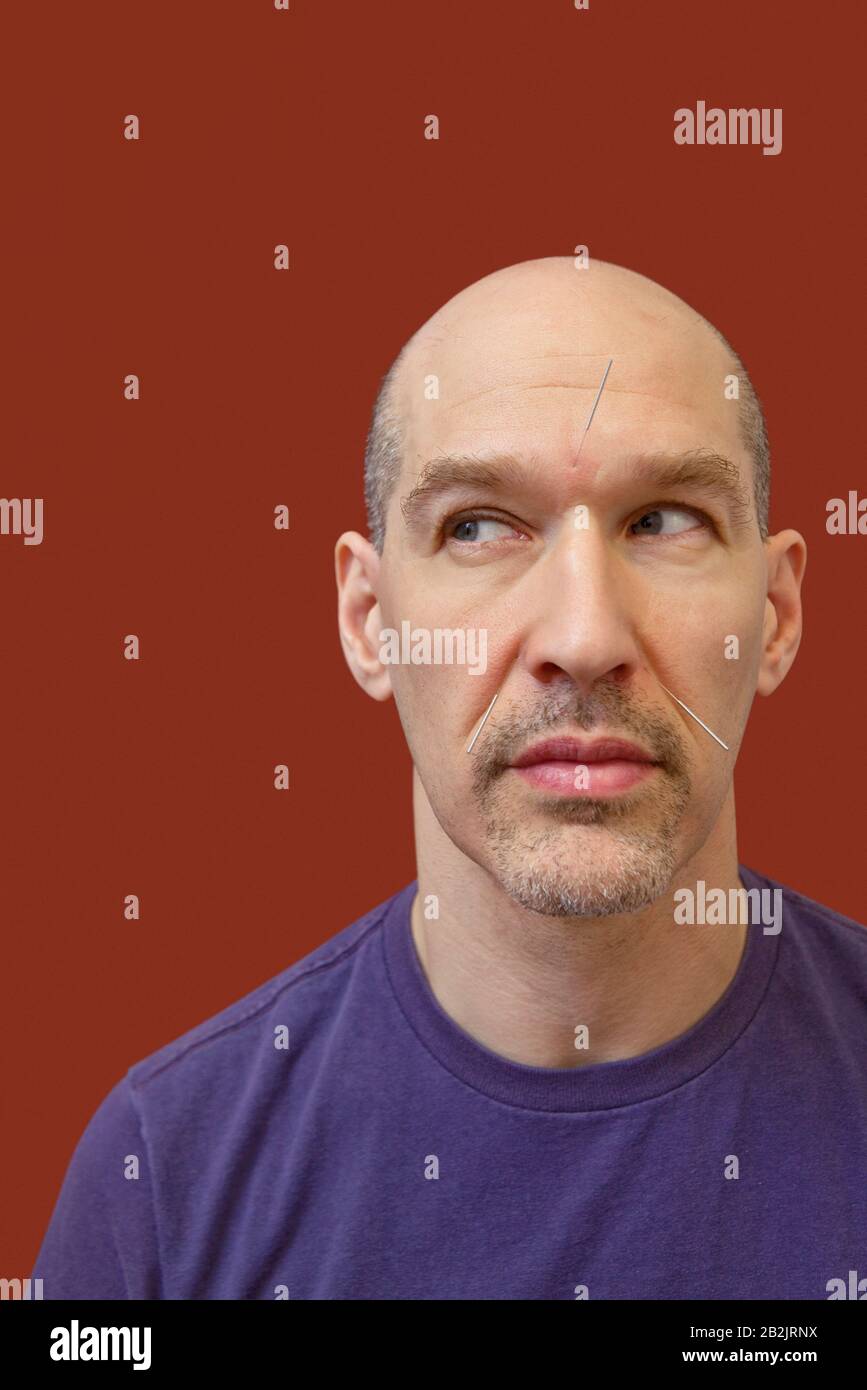 Male face with needles hi-res stock photography and images - Alamy