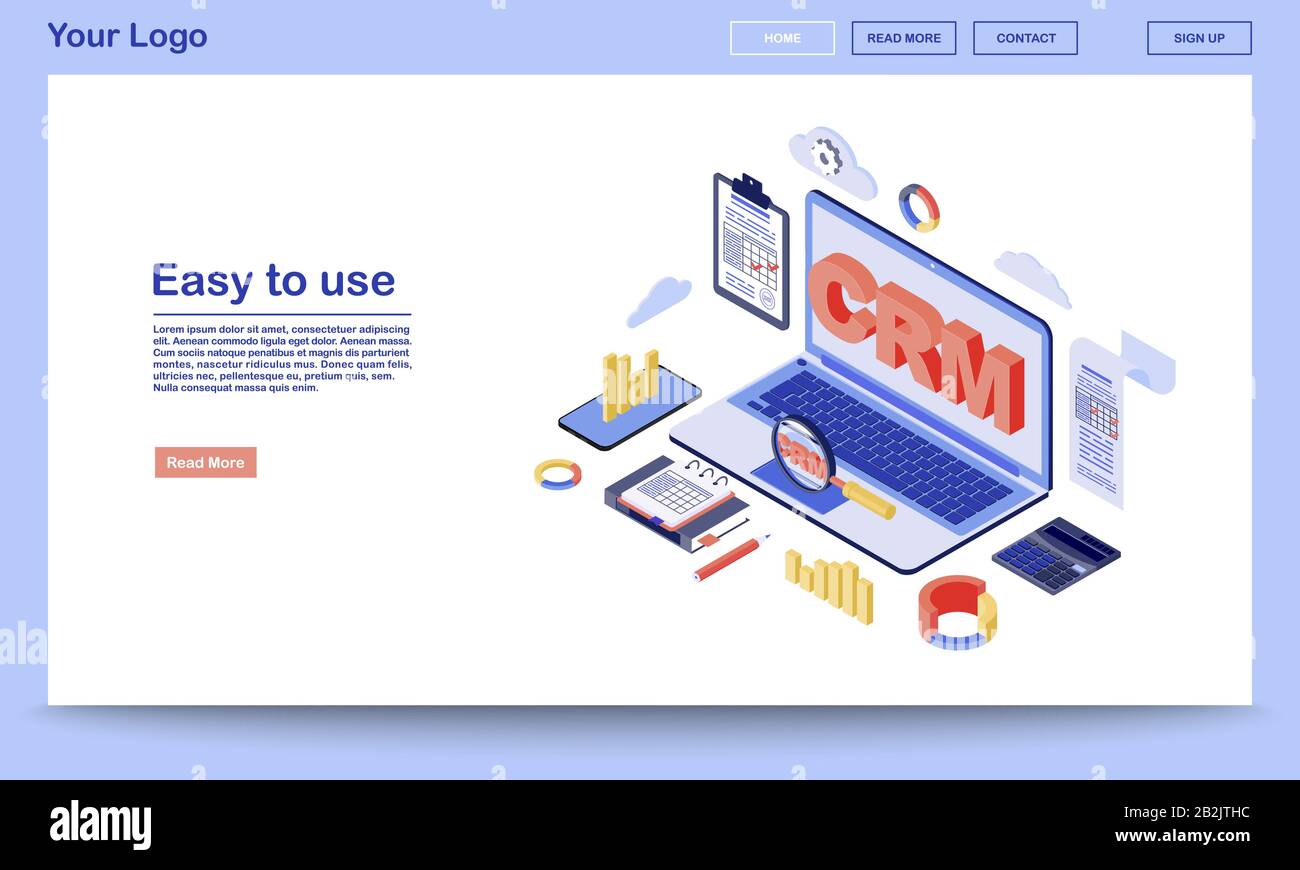 CRM system isometric landing page template. Customer retention software ...