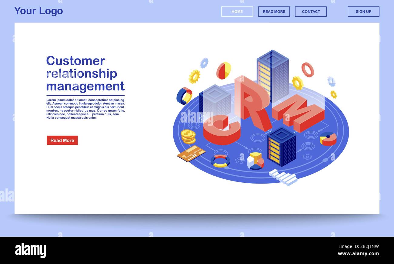 Customer relationship management database isometric landing page ...