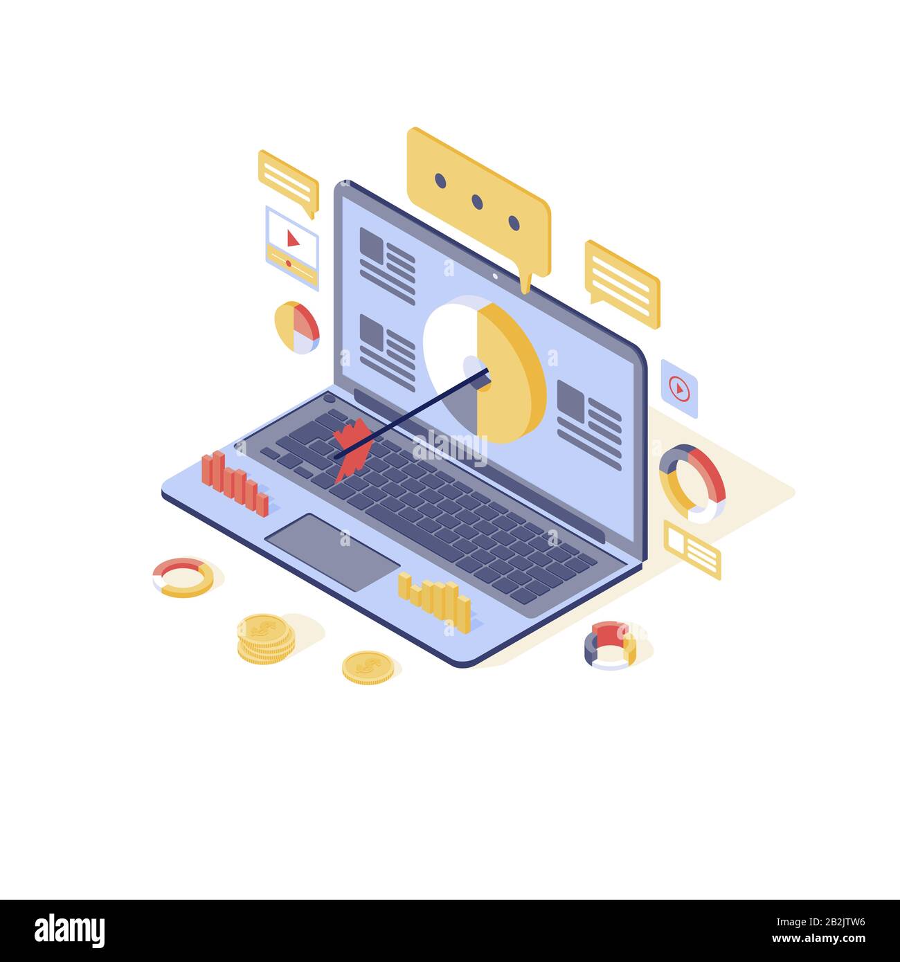 Targeting & content marketing isometric vector illustration. Media ...