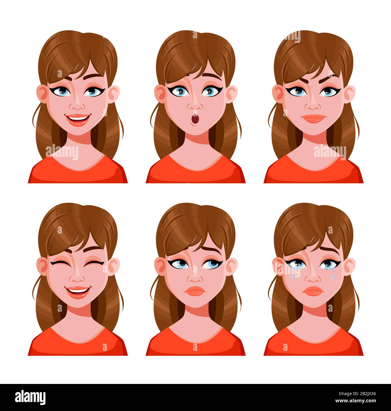 Face expressions of beautiful woman. Set of different emotions of ...