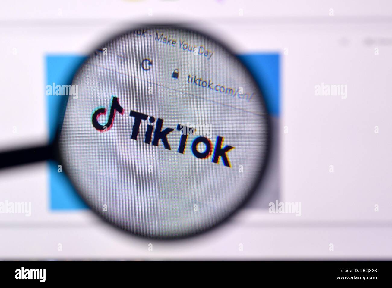NY, USA - FEBRUARY 29, 2020: Homepage of tiktok website on the display ...