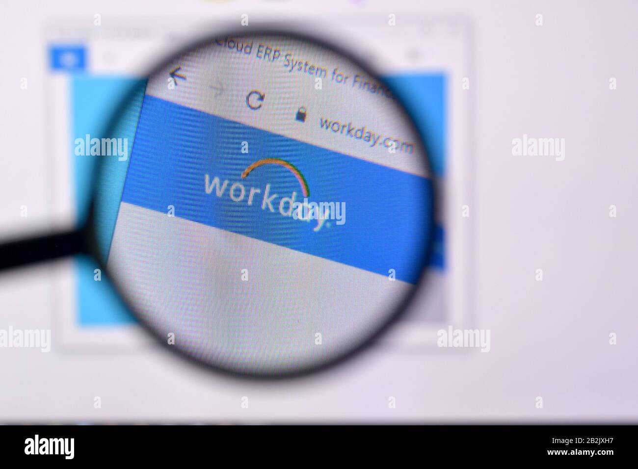 NY, USA - FEBRUARY 29, 2020: Homepage of workday website on the display ...