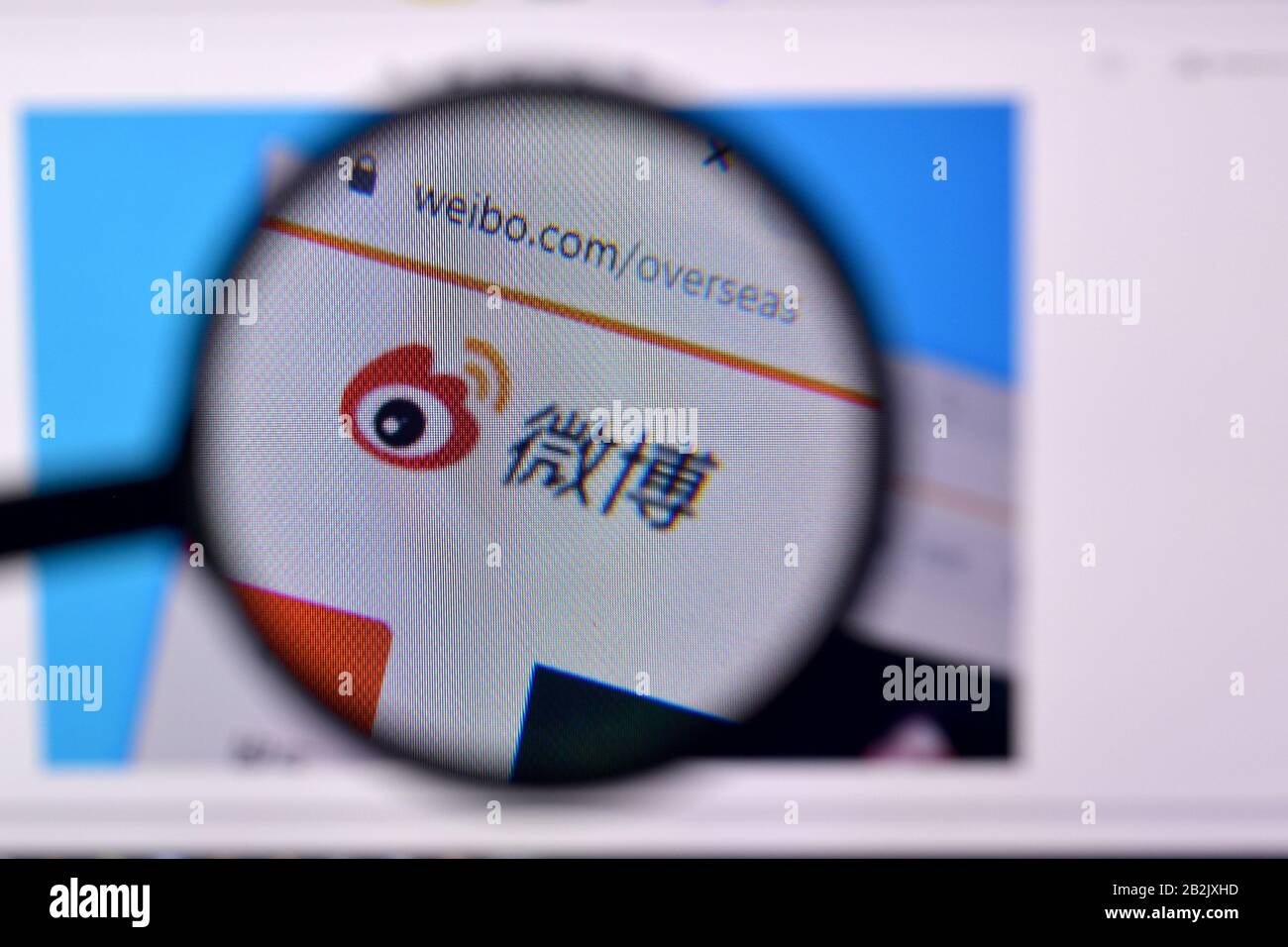NY, USA - FEBRUARY 29, 2020: Homepage of weibo website on the display ...
