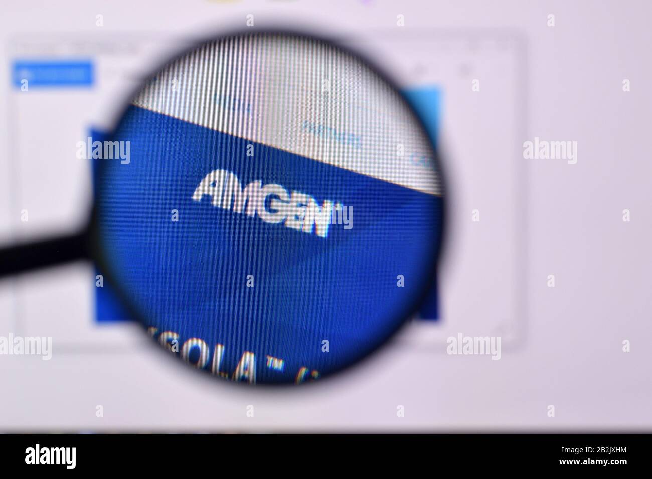 NY, USA - FEBRUARY 29, 2020: Homepage of amgen website on the display ...