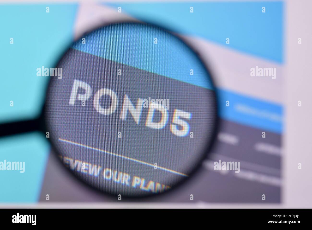 NY, USA - FEBRUARY 29, 2020: Homepage of pond5 website on the display ...