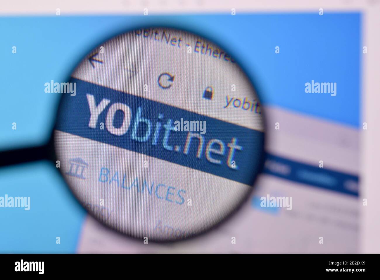 NY, USA - FEBRUARY 29, 2020: Homepage of yobit website on the display ...