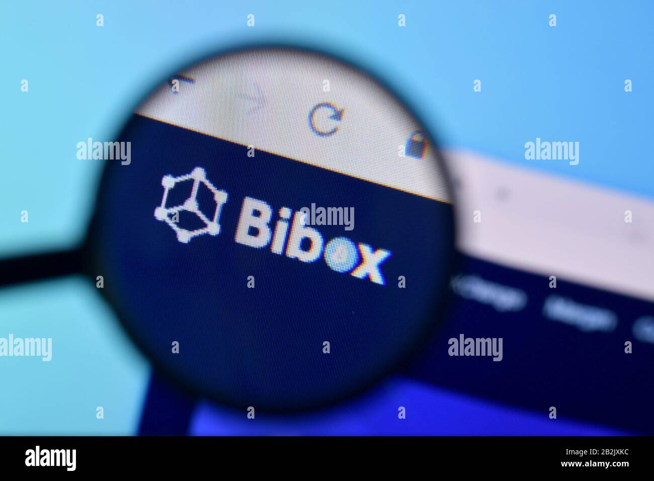 NY, USA - FEBRUARY 29, 2020: Homepage of bibox website on the display ...