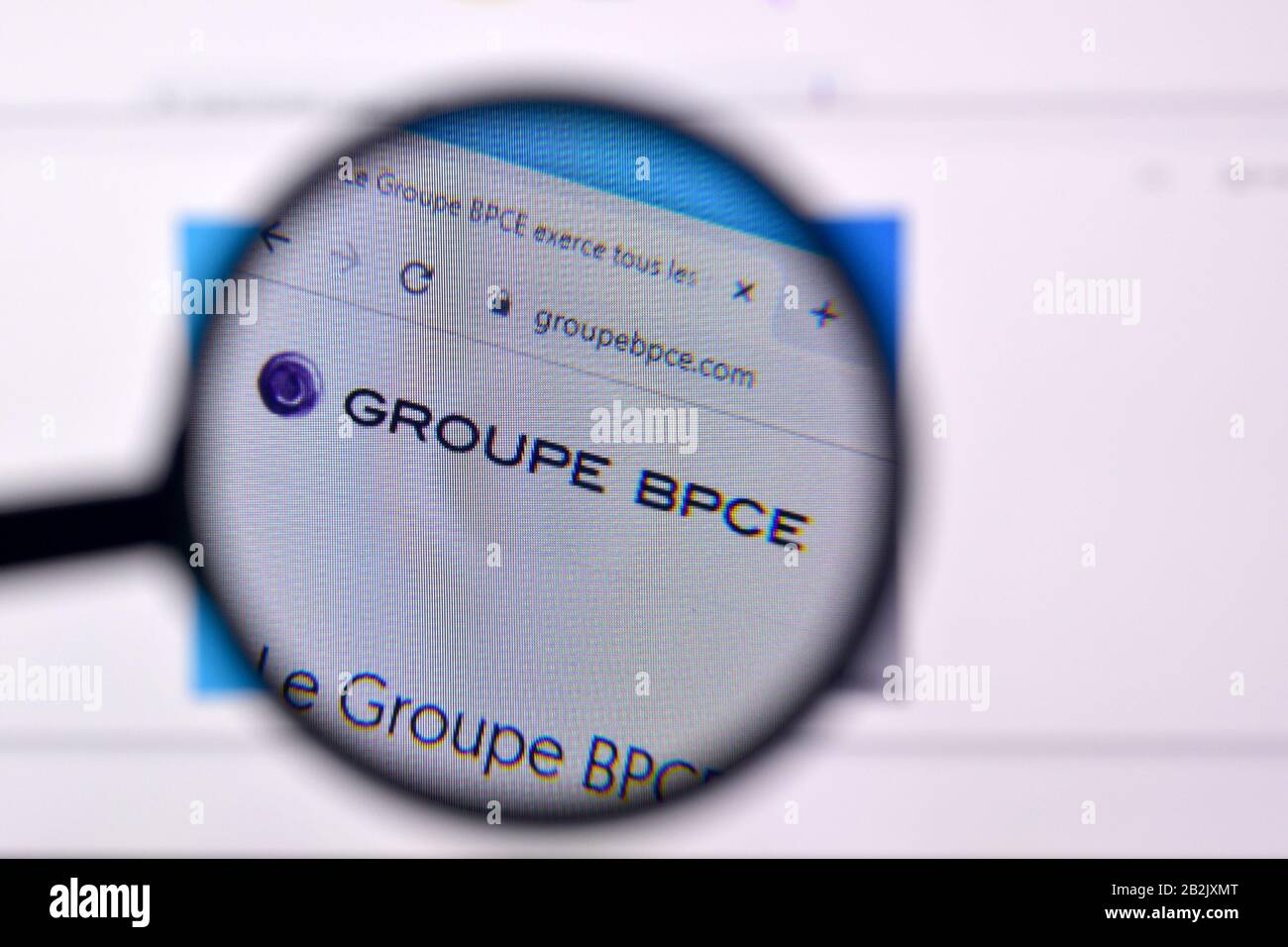 NY, USA - FEBRUARY 29, 2020: Homepage of bpce website on the display of ...