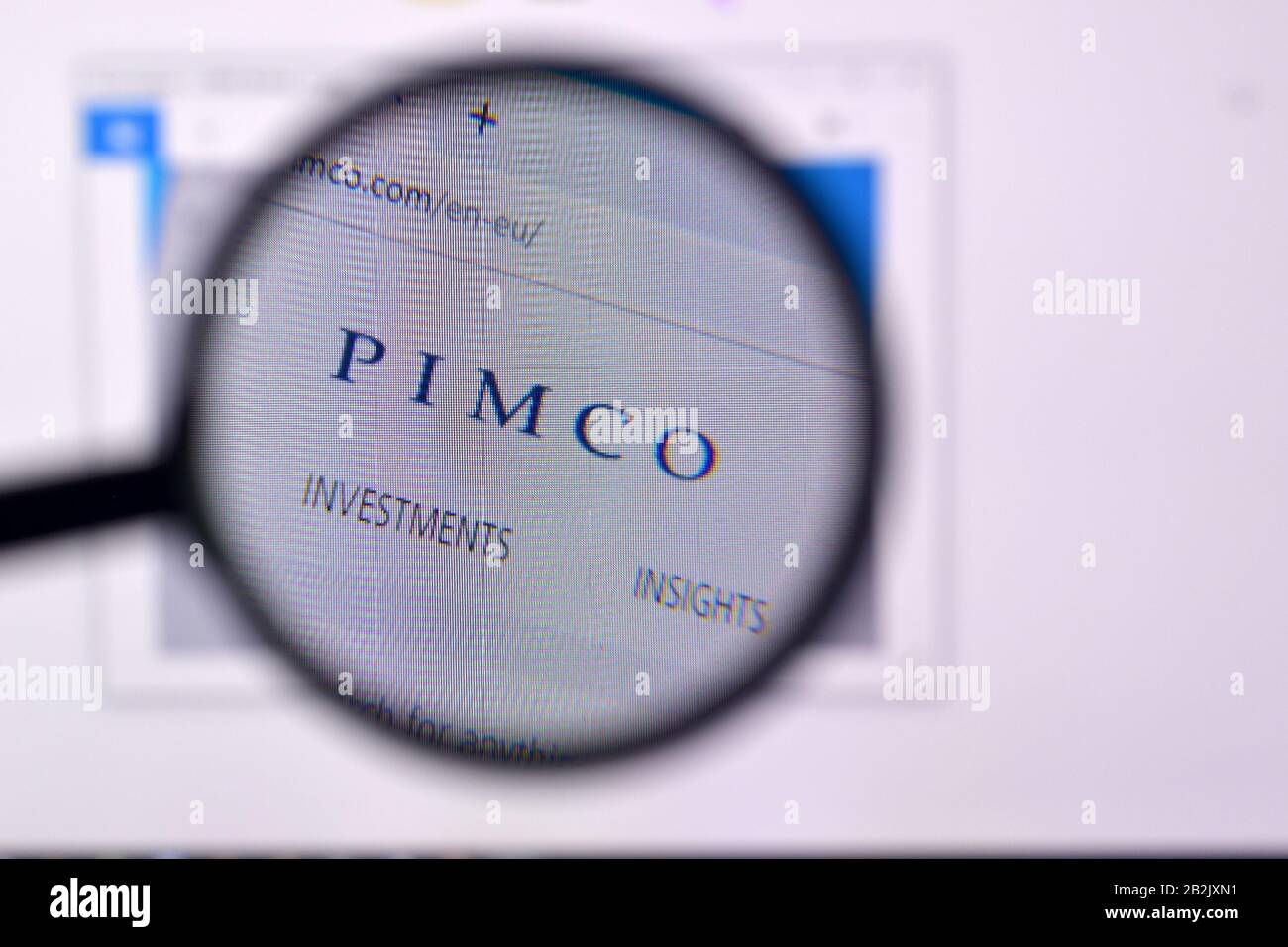 NY, USA - FEBRUARY 29, 2020: Homepage of pimco website on the display ...