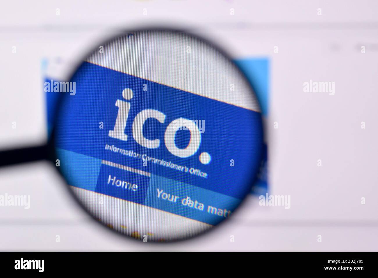 NY, USA - FEBRUARY 29, 2020: Homepage of ico org website on the display ...