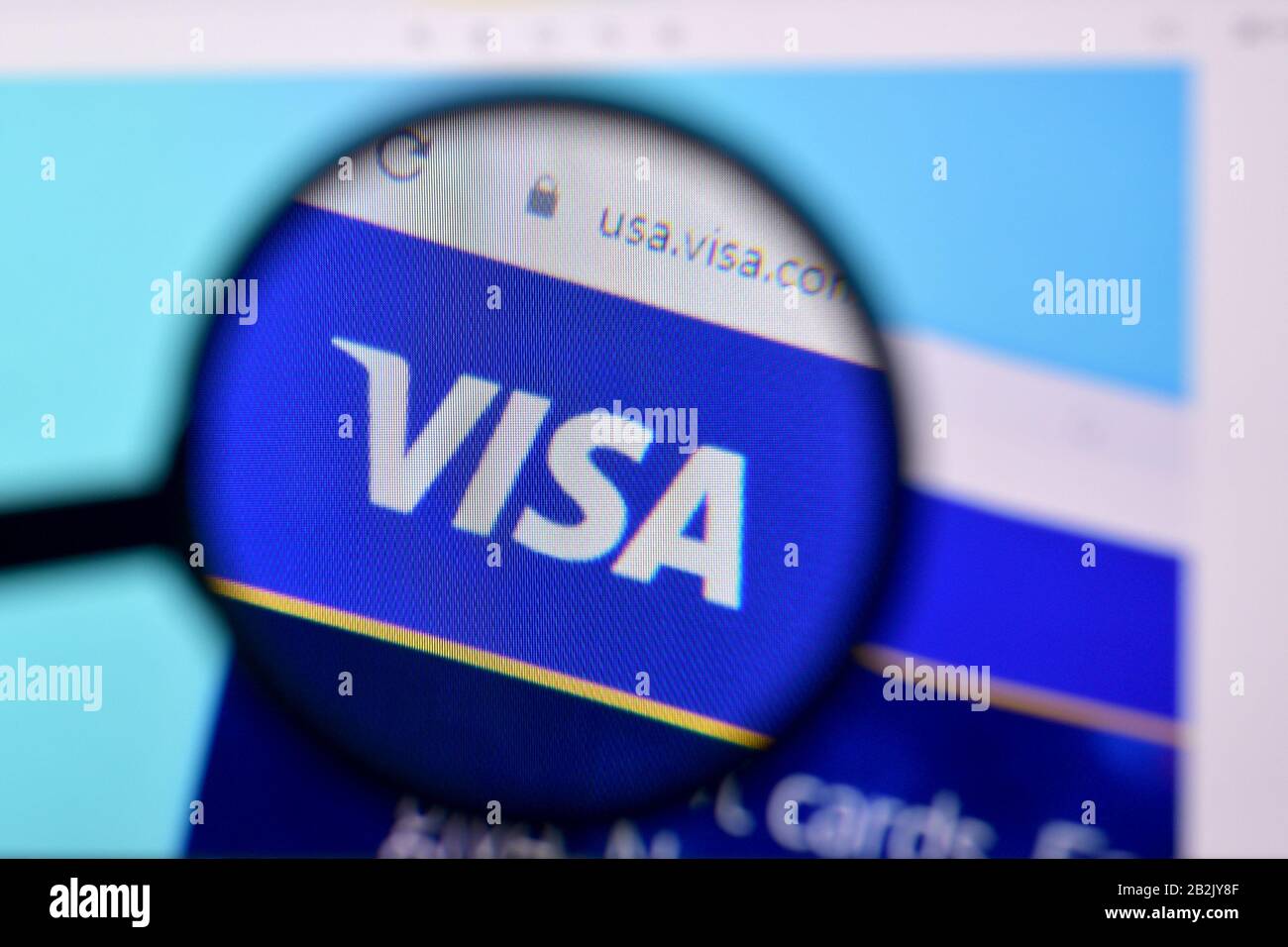 NY, USA - FEBRUARY 29, 2020: Homepage of visa website on the display of ...