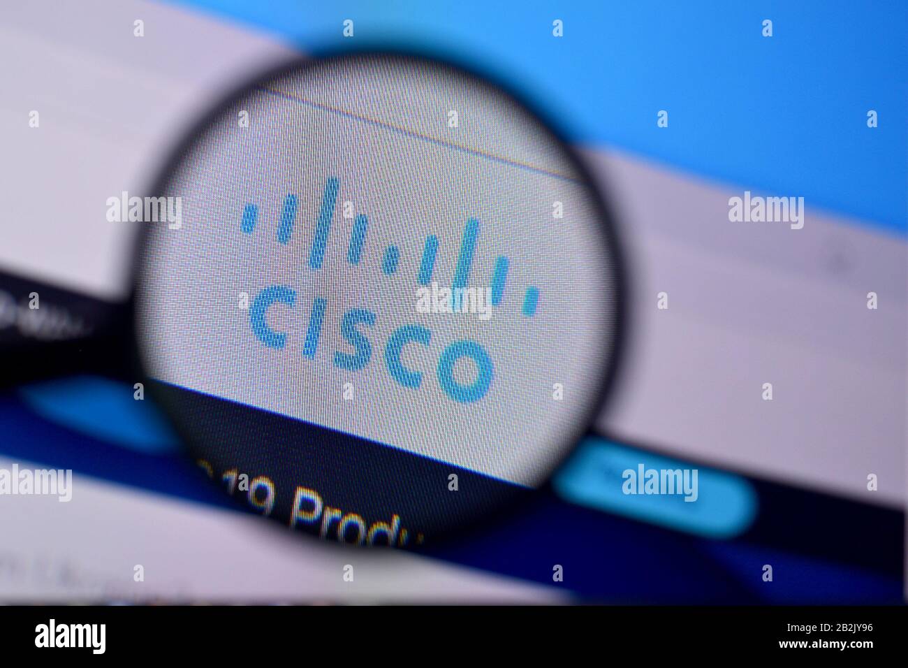 NY, USA - FEBRUARY 29, 2020: Homepage of cisco website on the display ...