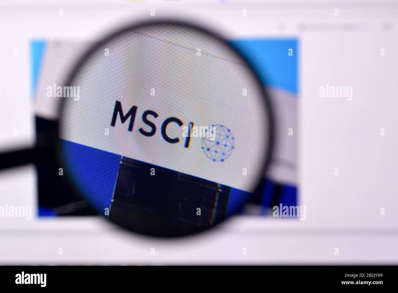 NY, USA - FEBRUARY 29, 2020: Homepage of msci website on the display of ...
