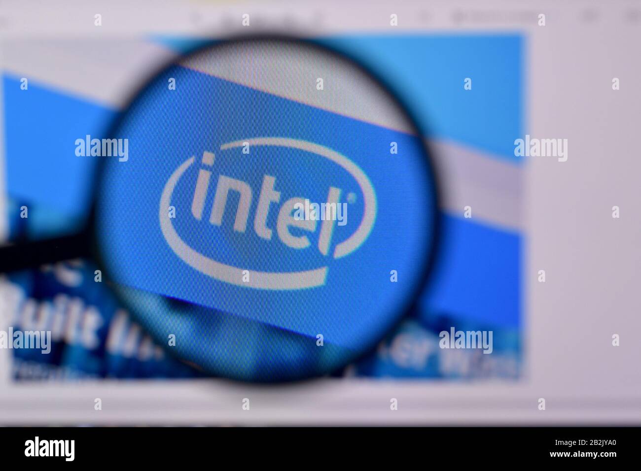 NY, USA - FEBRUARY 29, 2020: Homepage of intel website on the display ...