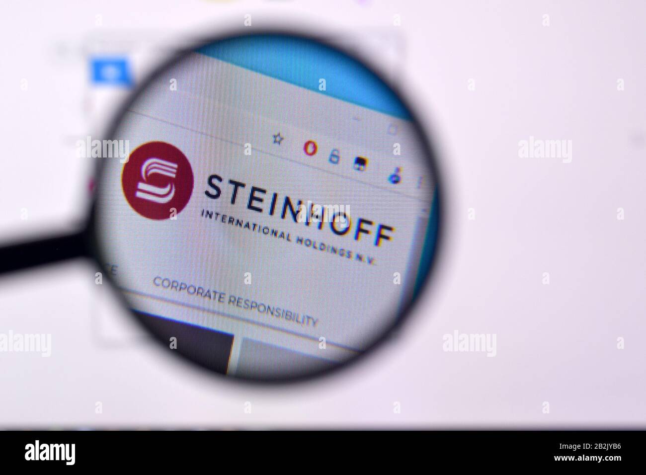 NY, USA - FEBRUARY 29, 2020: Homepage of steinhoff international website on the display of PC ...