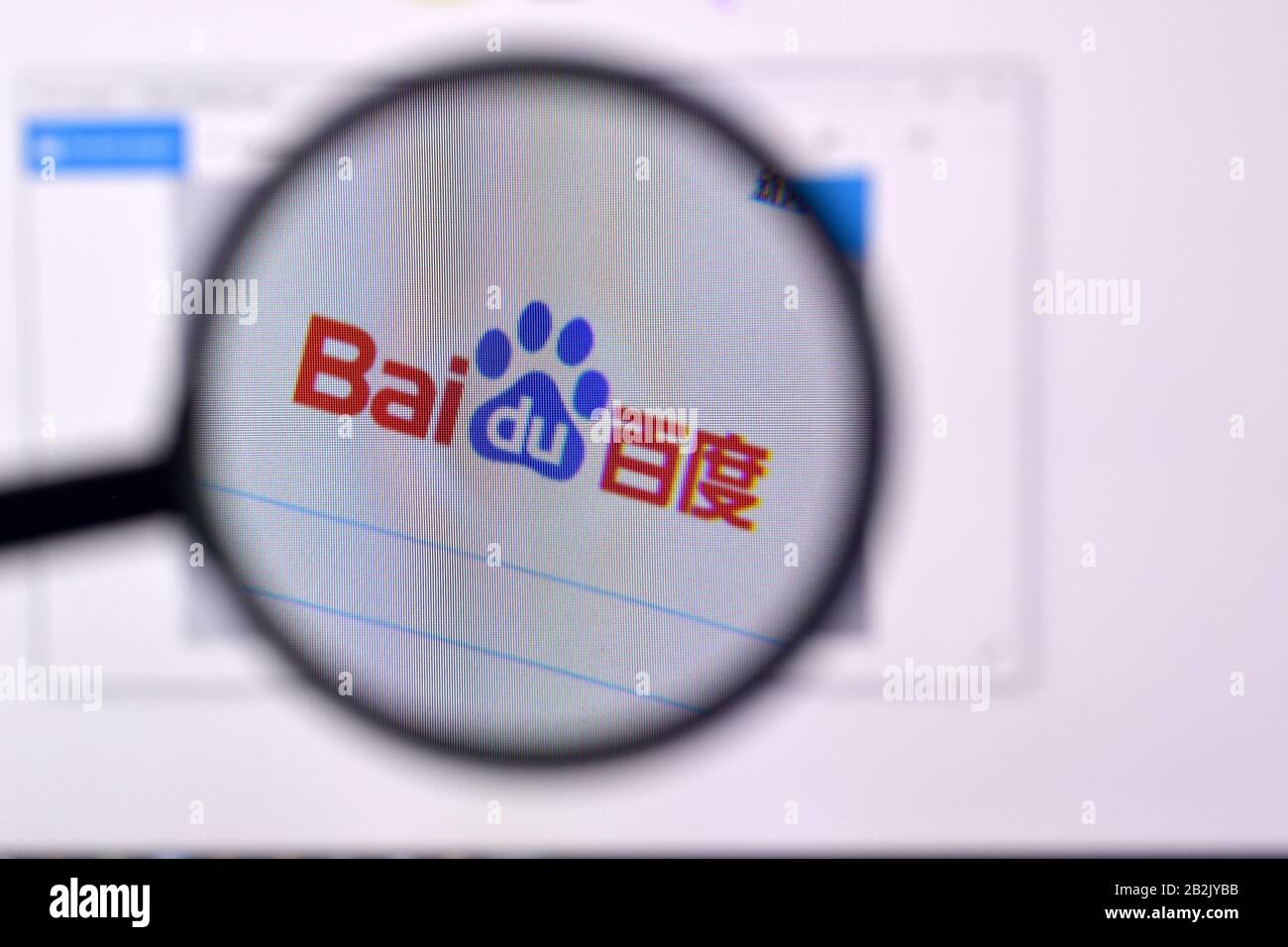 NY, USA - FEBRUARY 29, 2020: Homepage of baidu website on the display ...