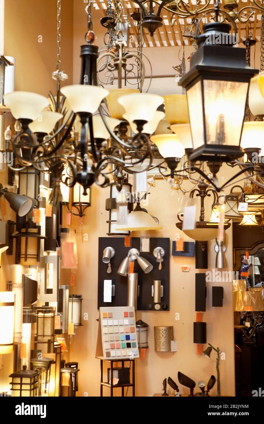 Lighting equipments on display in store Stock Photo - Alamy