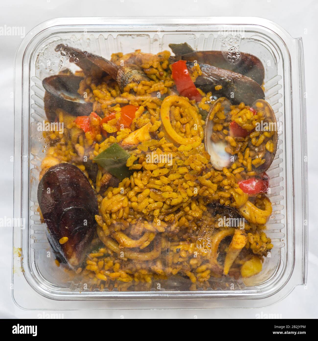 Mediterranean Sea Food Rice Paella in Plastic Box Stock Photo - Alamy