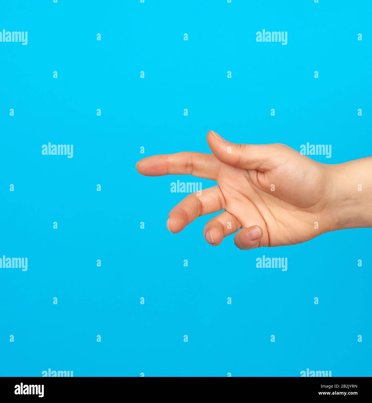 hand reaches to the side, gesture that shows holding the item in the ...