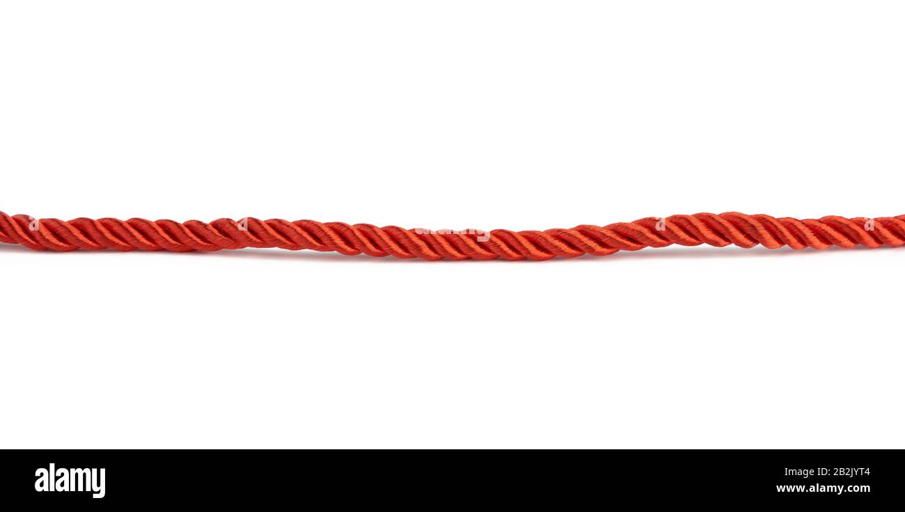 red twisted lace made of silk threads isolated on white background ...