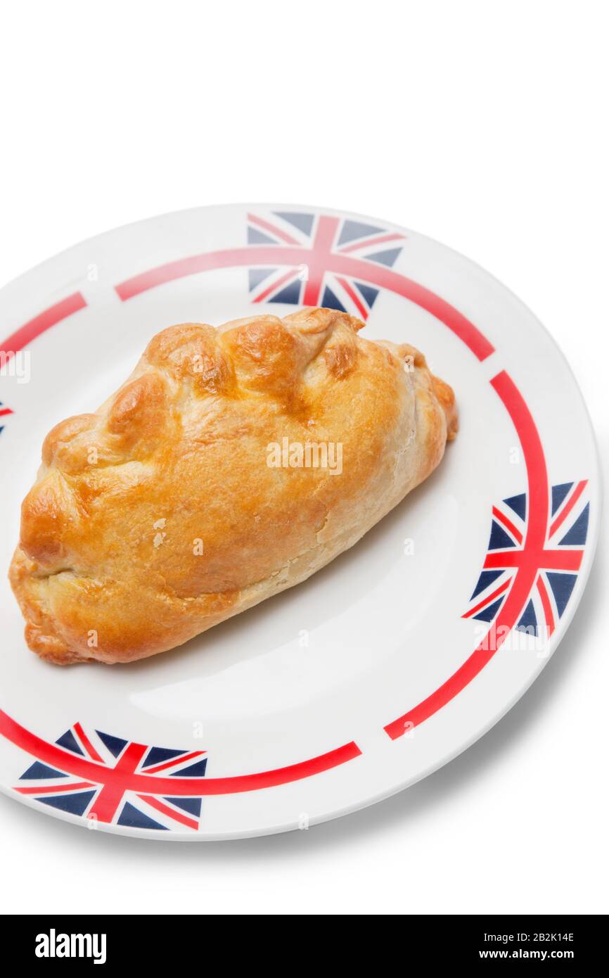 Fresh Cornish pastry in plate over white background Stock Photo - Alamy