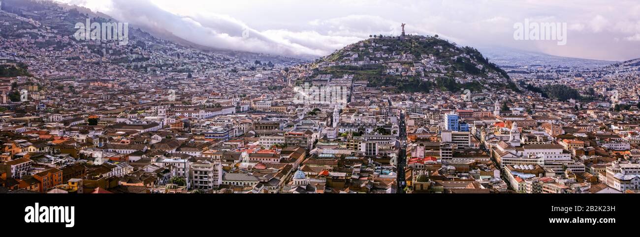 Panorama Of South Part Of The City In Background Virgin Of Quito Statue ...