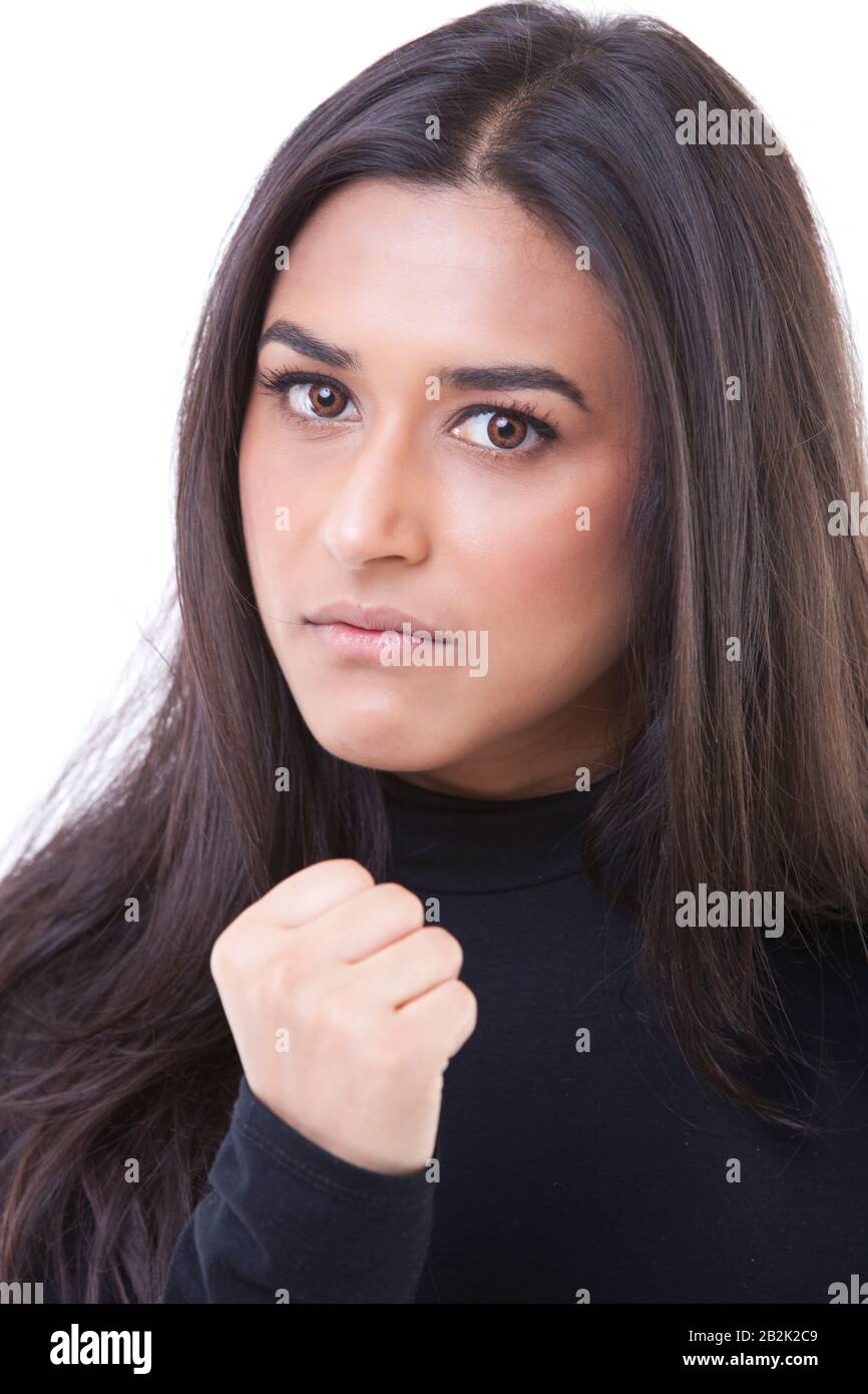 Indian woman looking grumpy Stock Photo - Alamy