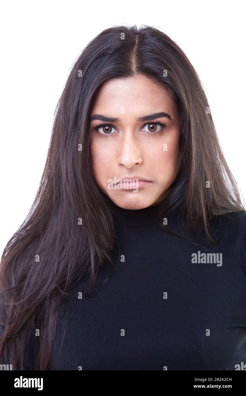 Indian woman looking grumpy Stock Photo - Alamy