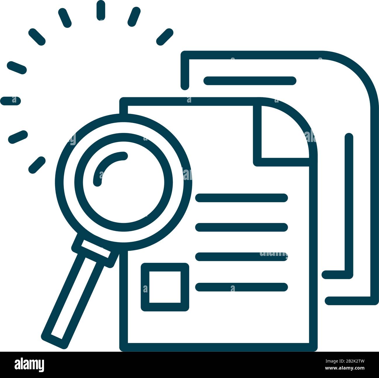 magnifying glass and document pages icon over white background, line ...