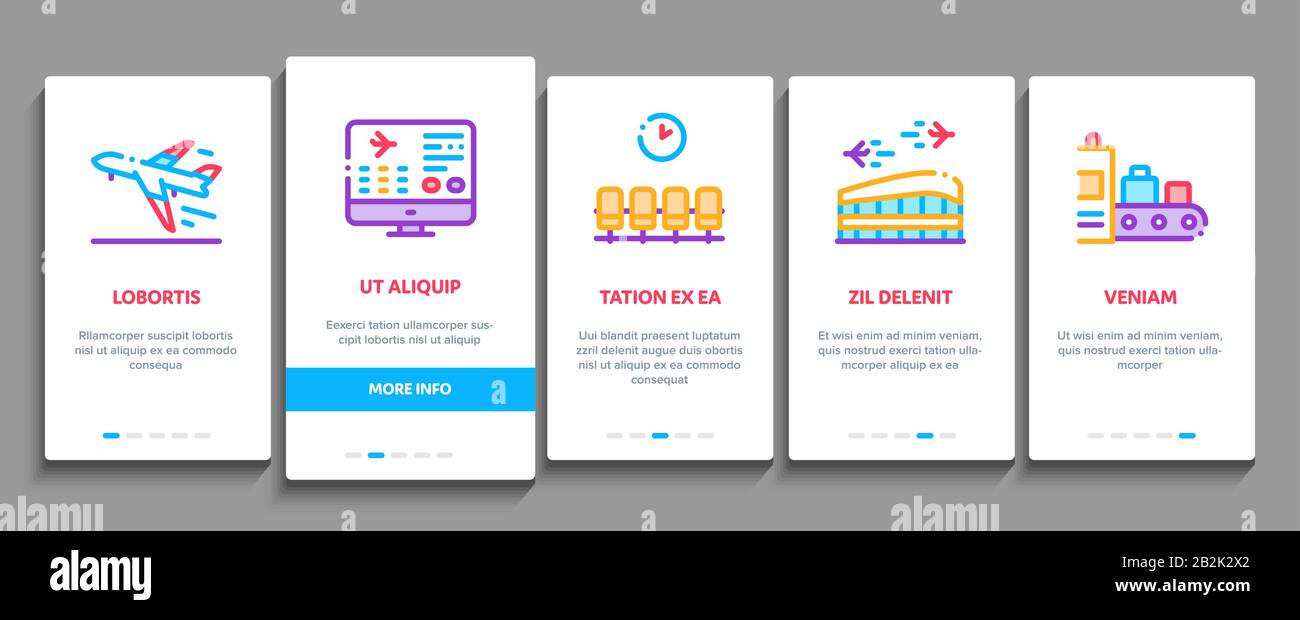 Airline And Airport Onboarding Elements Icons Set Vector Stock Vector ...