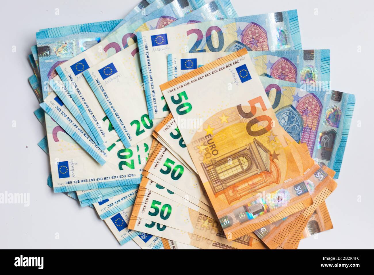 Pile of Euro money note bills on white background, European money Stock ...
