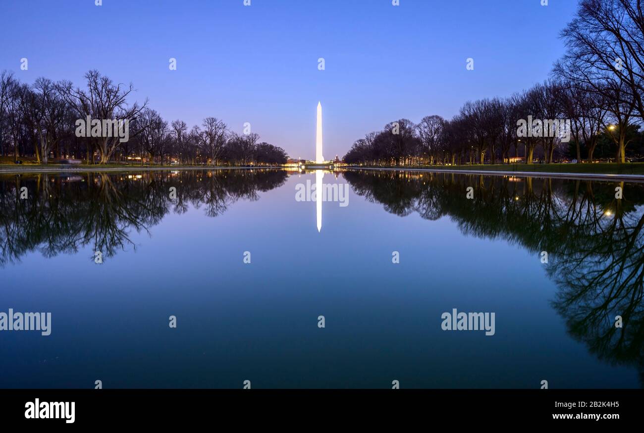 Washington Monument reflection in reflecting pool in Washington, DC ...