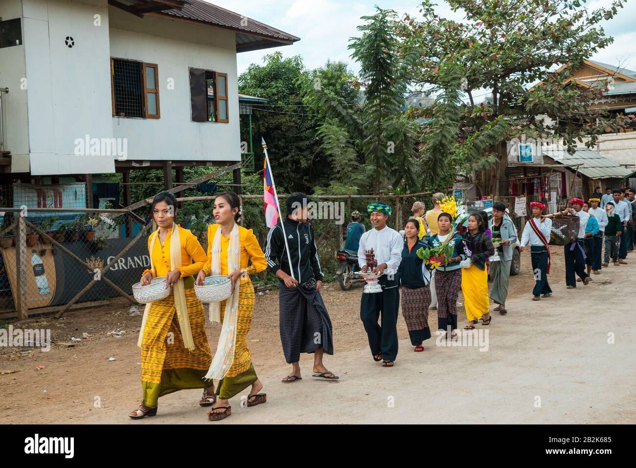 Traditional parade for Burmese child becoming a novice monk in Inthein ...