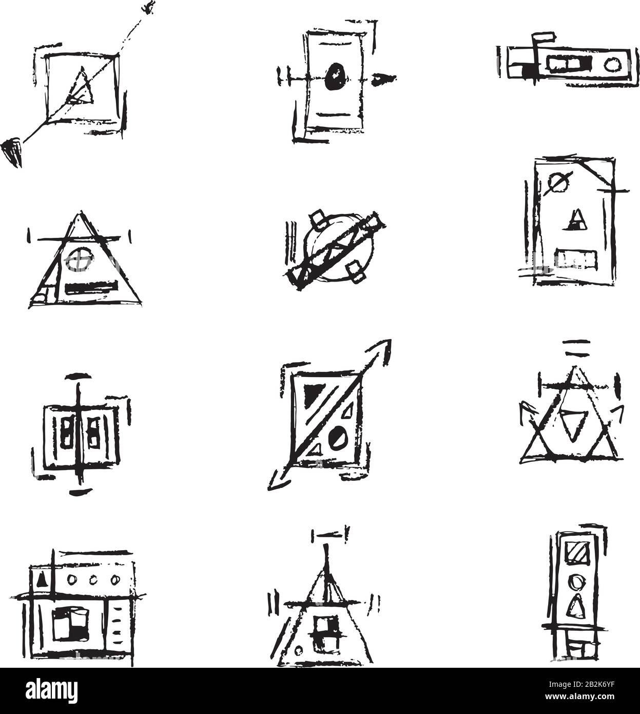 Abstract Black Pen Geometric Technical Drawing Sketches or Doodles Icon ...