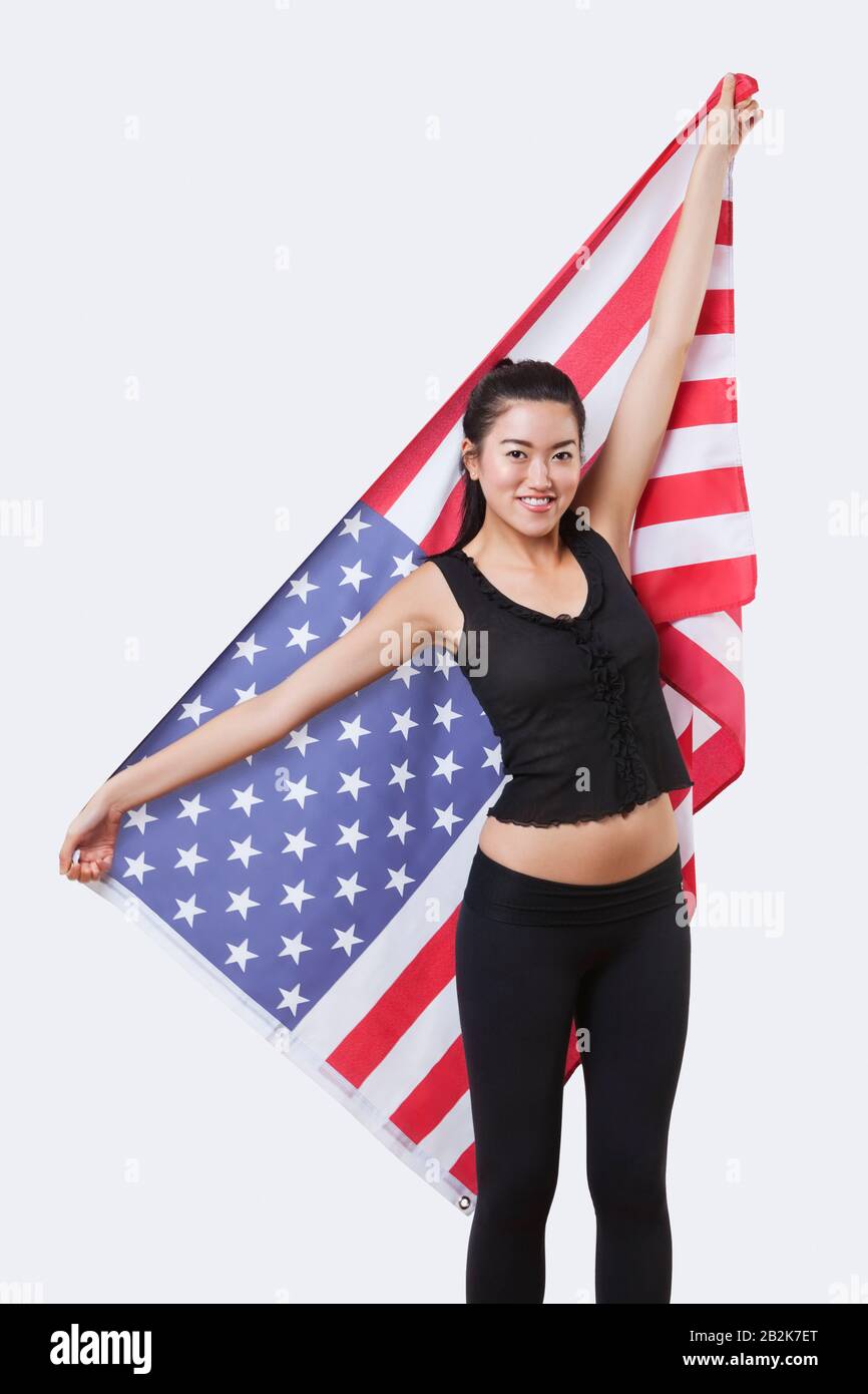 Asian woman american flag white hi-res stock photography and images - Alamy