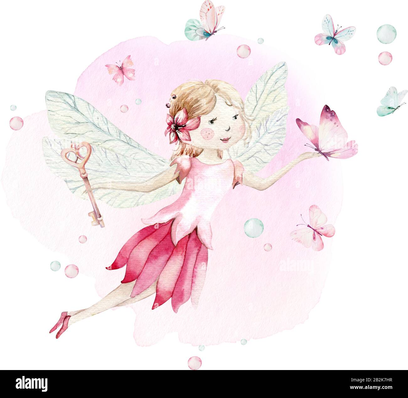 Cute Fairy character watercolor illustration on white background. Magic ...