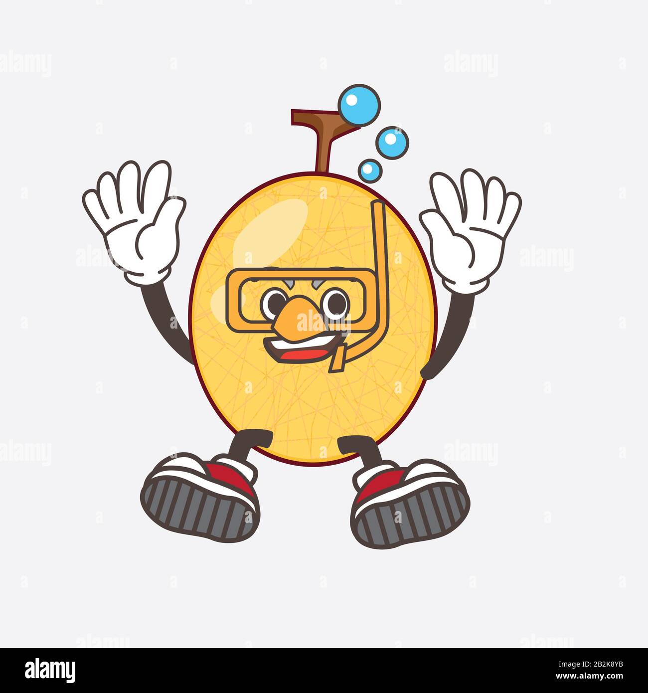 A picture of honeydew melon cartoon mascot character wearing Diving ...