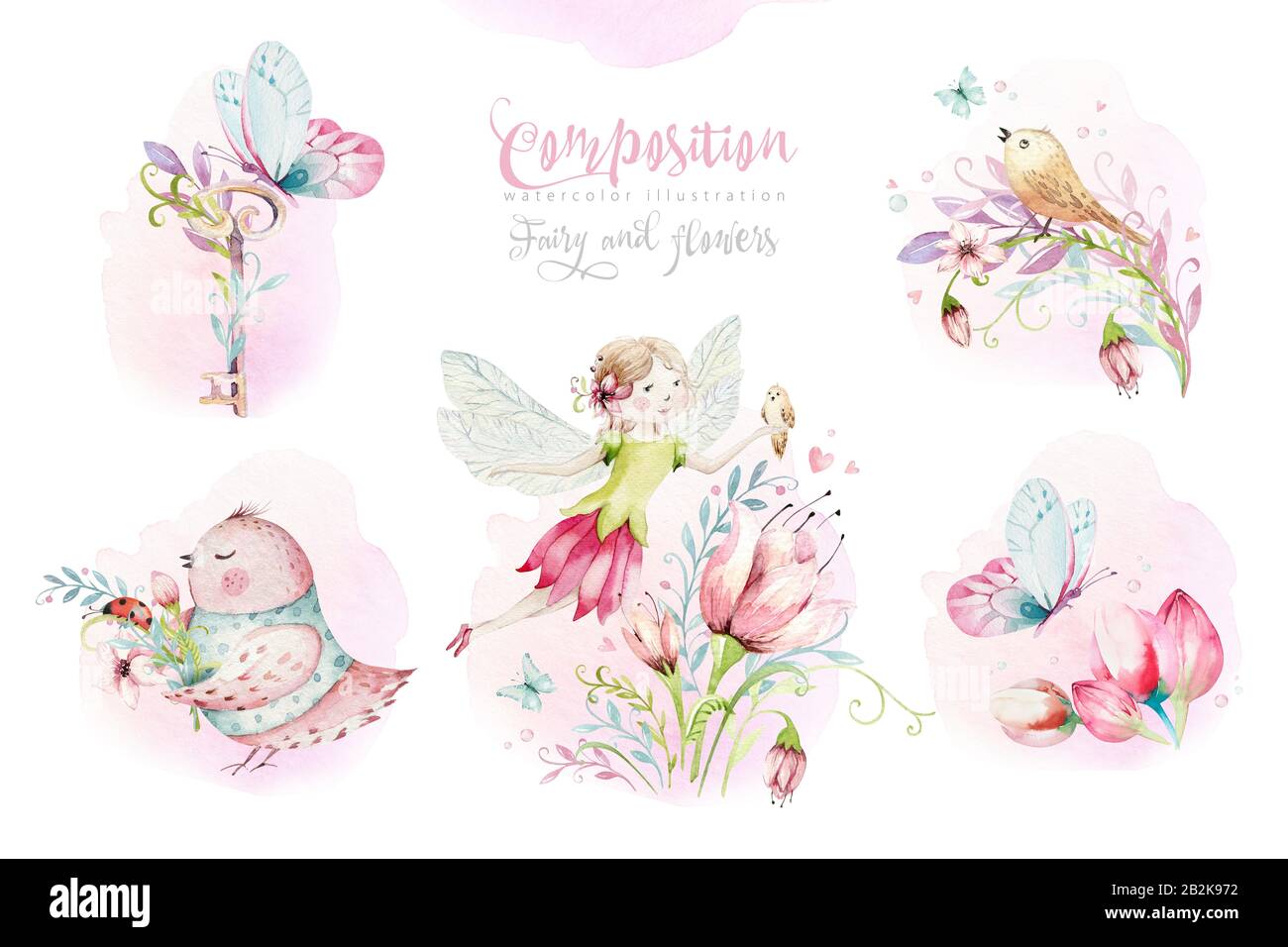 Cute Fairy character watercolor illustration on white background. Magic ...