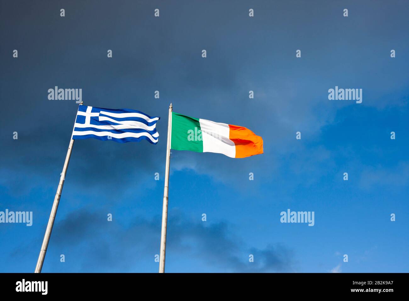 Irish and Greek flag in Dublin Stock Photo - Alamy